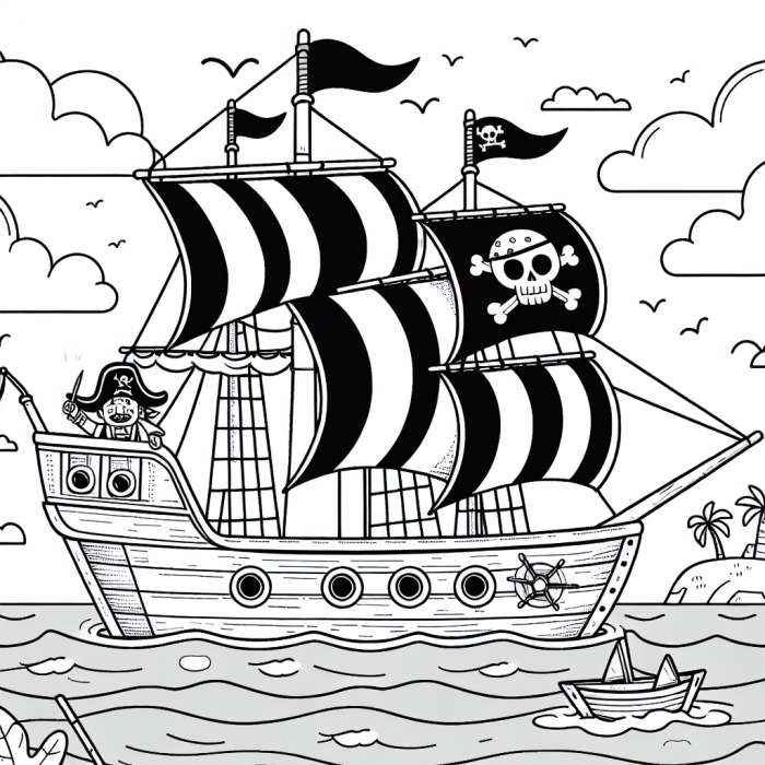 Coloring Page: Exciting Pirate Ship Color Page for Kids