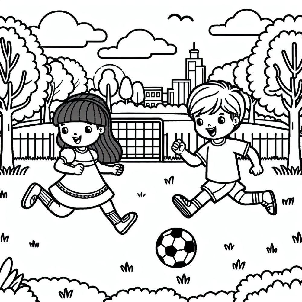 Coloring Page: Color Page for Kids: Fun Outdoor Soccer Game