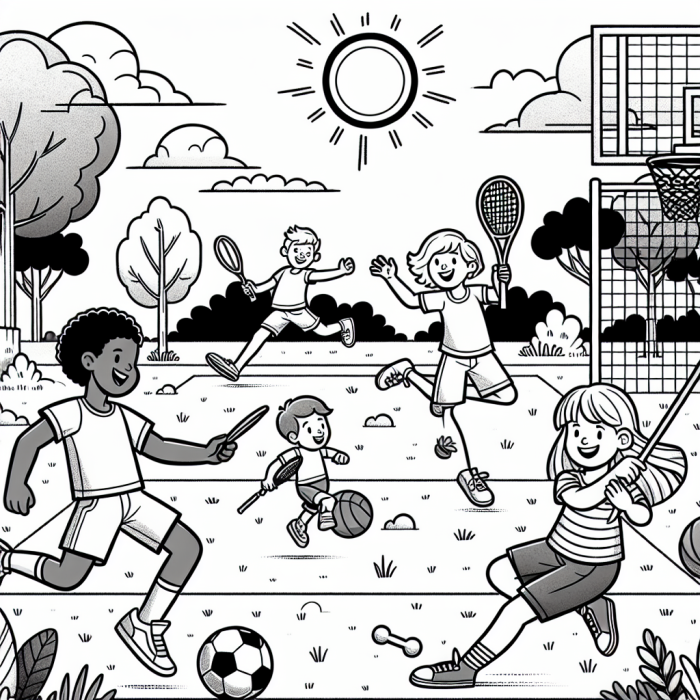 Coloring Page: Vibrant Outdoor Sports Color Page for Kids