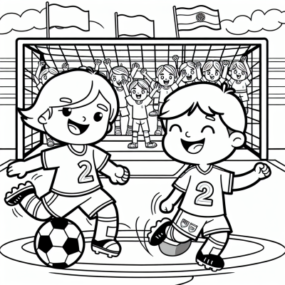 Coloring Page: Vibrant Soccer Match Color Page for Kids