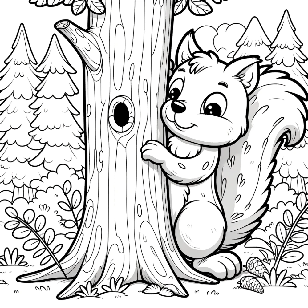 Coloring Page: Squirrel Forest Adventure - Free Color Page for Kids