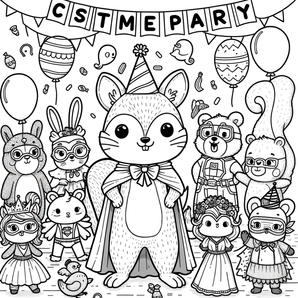 Coloring Page: Festive Animal Party - Fun Color Page for Kids