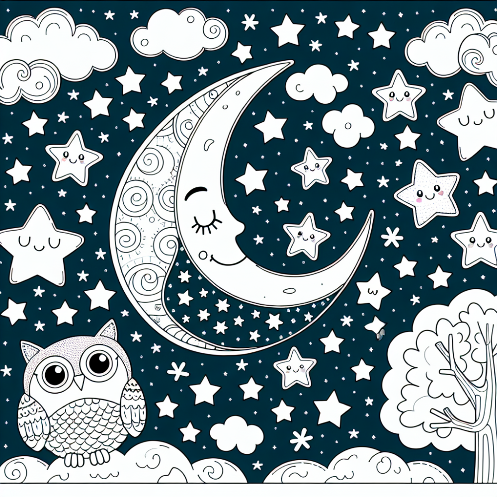 Coloring Page: Whimsical Night Sky Color Page for Kids