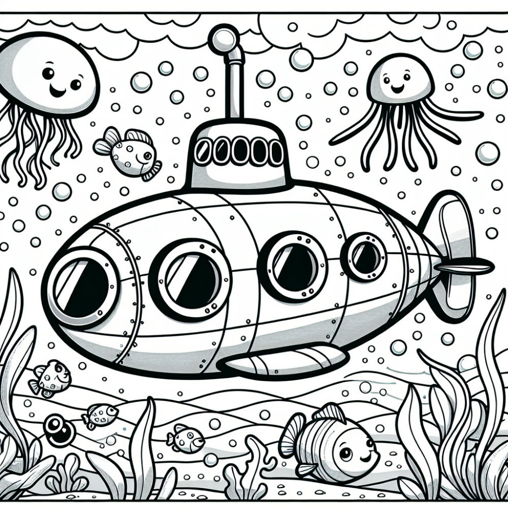 Coloring Page: Underwater Submarine Adventure Color Page for Kids
