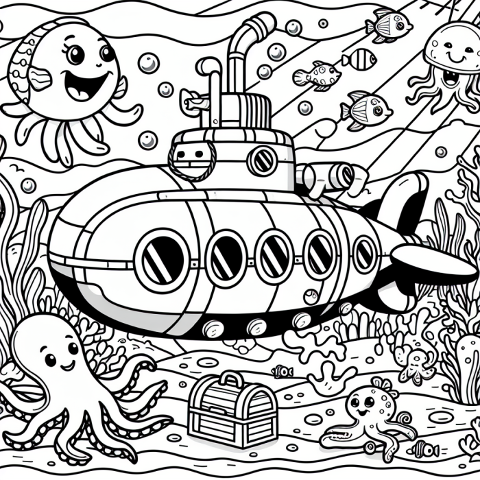 Coloring Page: Underwater Submarine Color Page for Kids