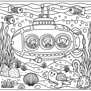 Coloring Page: Color Page for Kids: Underwater Submarine Adventure