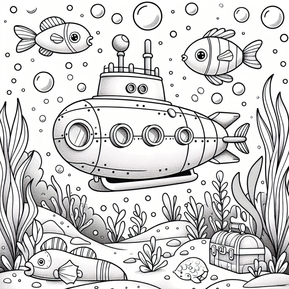 Coloring Page: Underwater Submarine Adventure Coloring Page for Kids