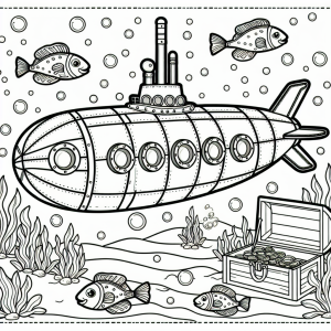 Coloring Page: Underwater Submarine Adventure - Color Page for Kids