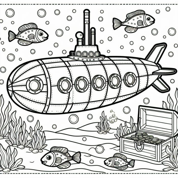 Coloring Page: Underwater Submarine Adventure - Color Page for Kids