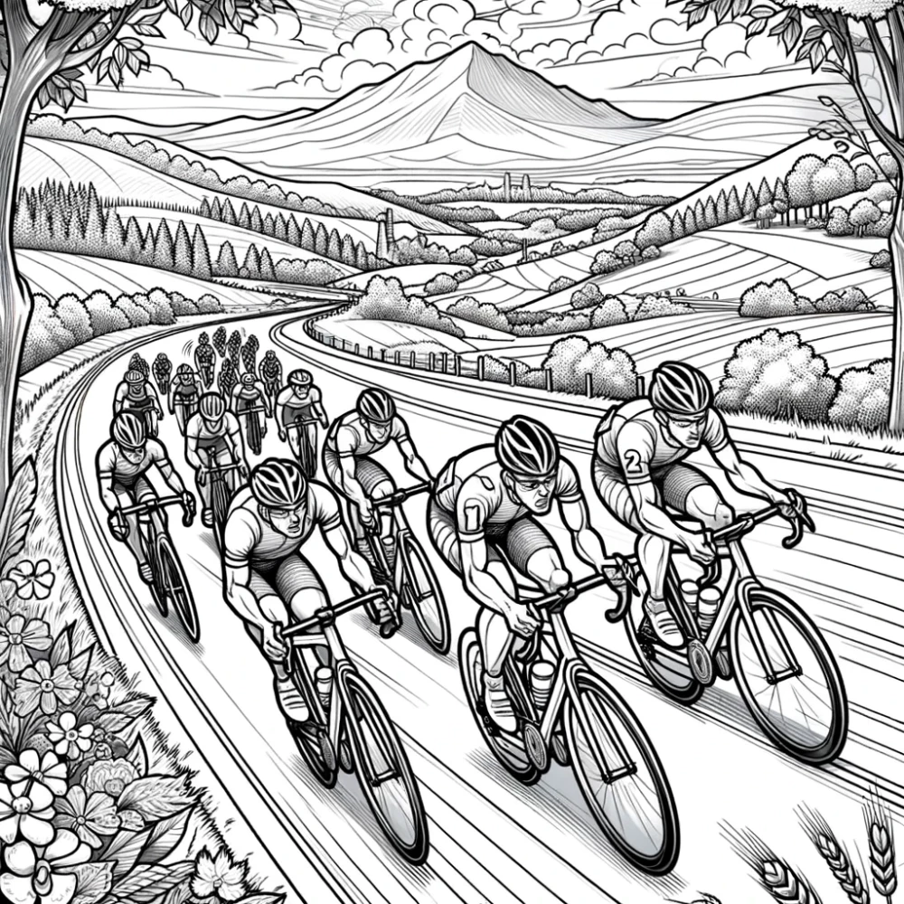 Coloring Page: Olympic Cyclists Color Page for Kids - Race to Paris 2024