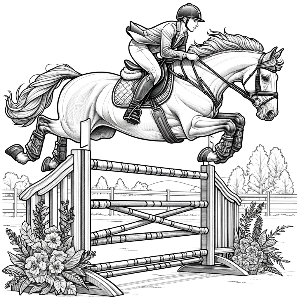 Coloring Page: Equestrian Jump Color Page for Kids - Inspire Olympic Dreams