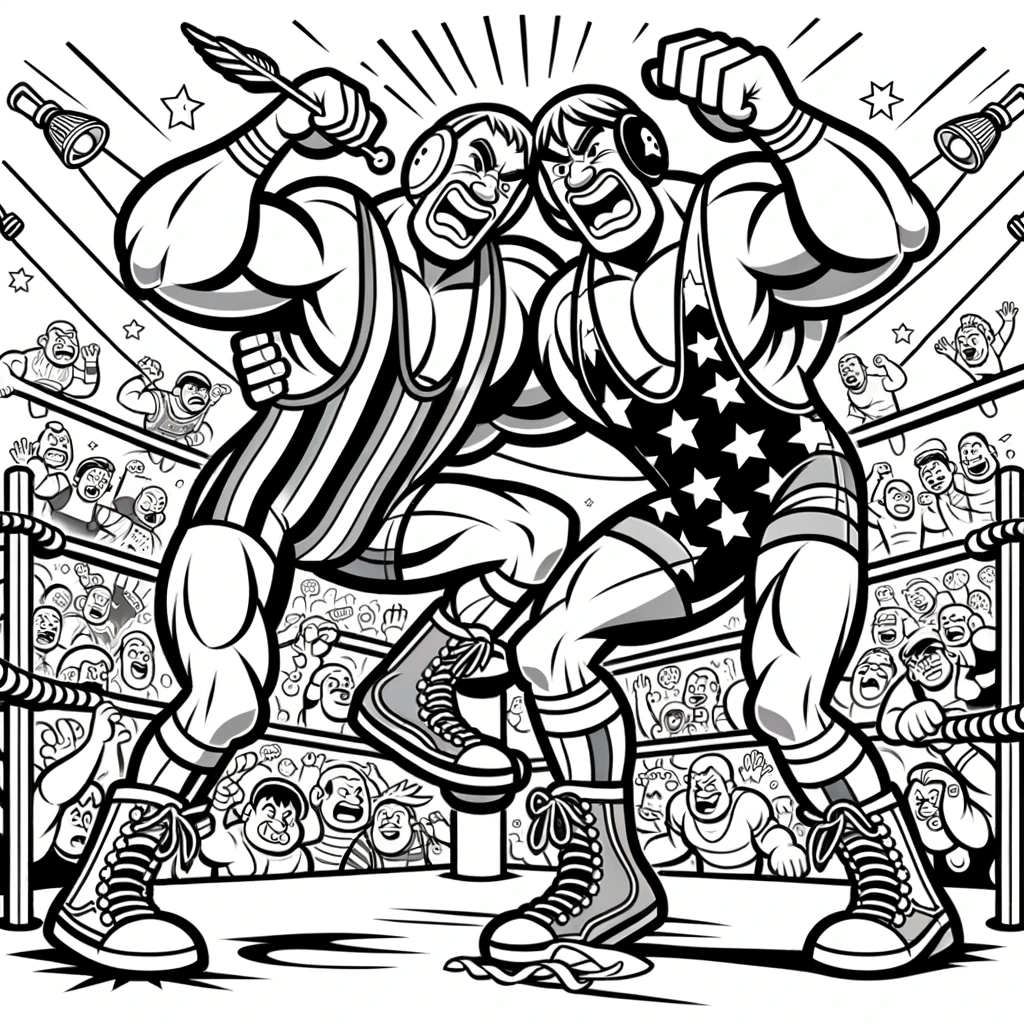 Coloring Page: Wrestling Match Color Page for Kids - Olympic Thrills