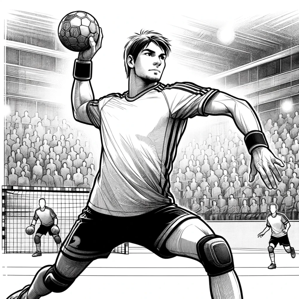 Coloring Page: Handball Athlete Action Shot - Color Page for Kids