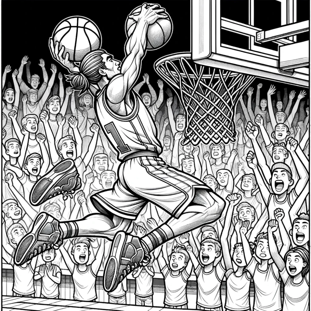 Coloring Page: Basketball Game Slam Dunk - Color Page for Kids