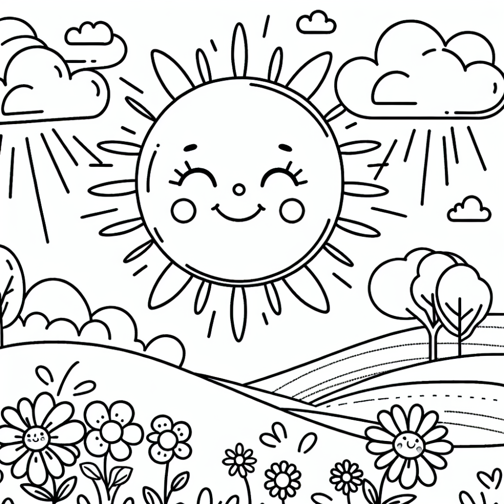 Coloring Page: Happy Sun Color Page for Kids