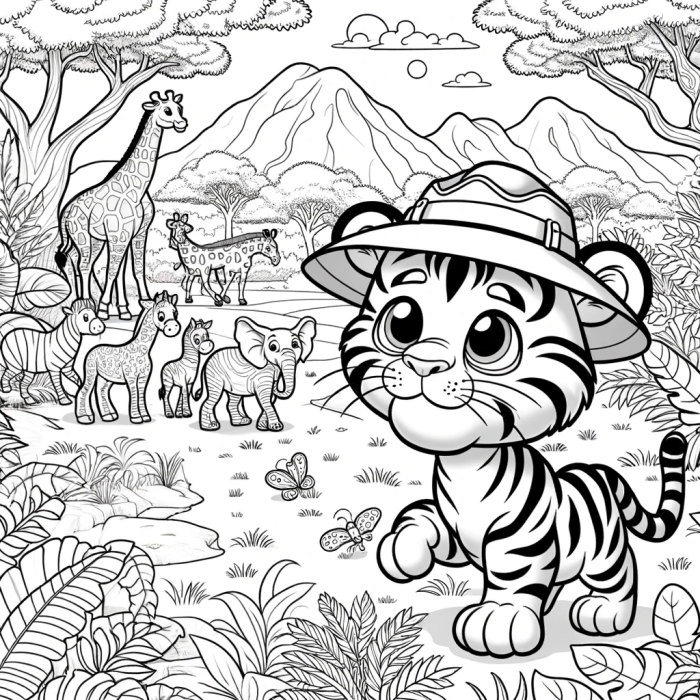 Coloring Page: Friendly Tiger Color Page for Kids - Jungle Adventure
