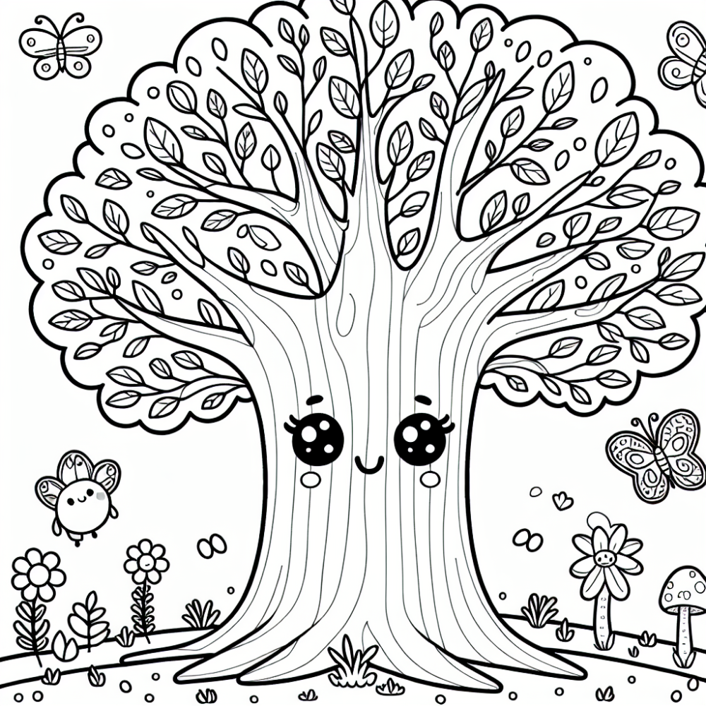 Coloring Page: Happy Tree Coloring Page for Kids