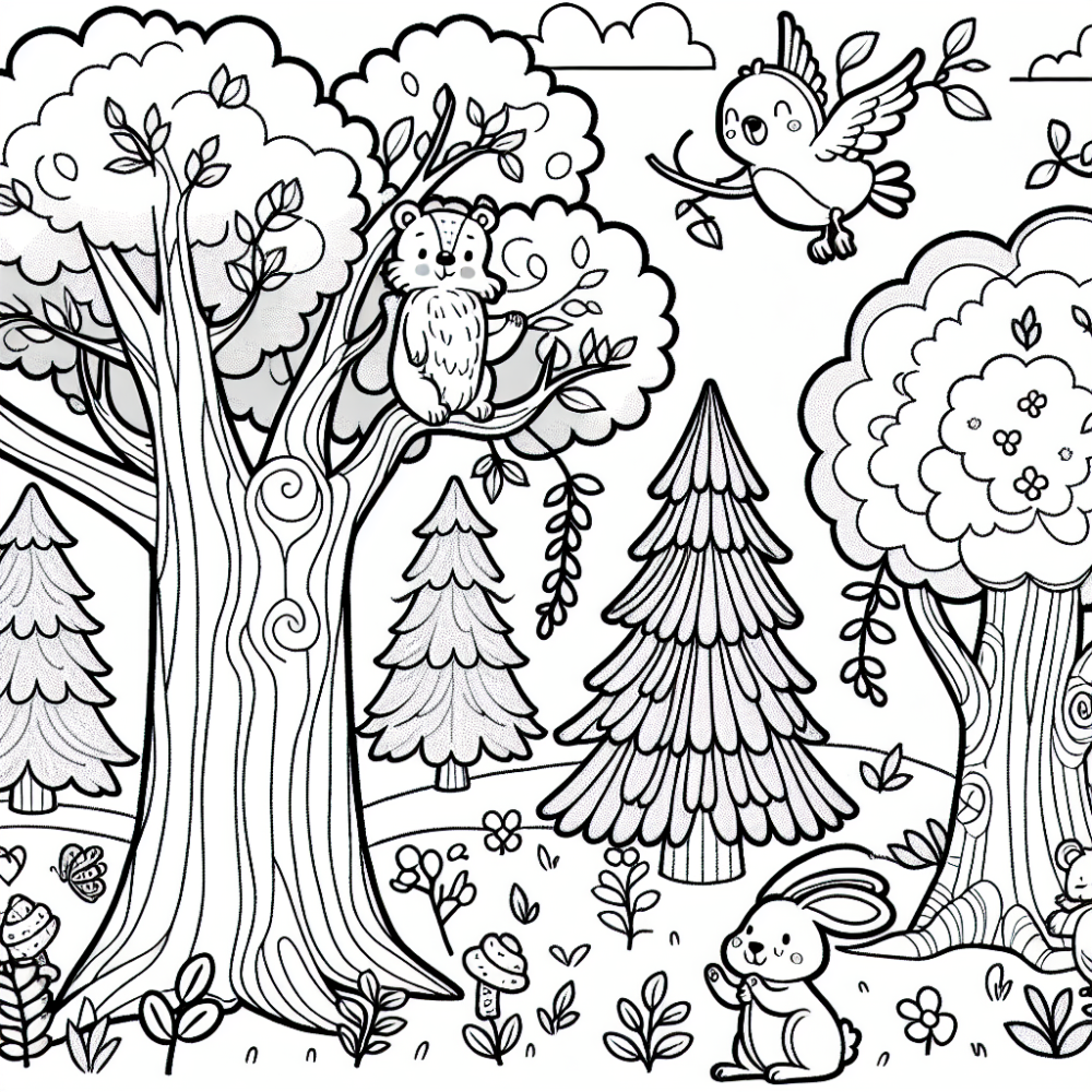 Coloring Page: Forest Animal Friends Color Page for Kids