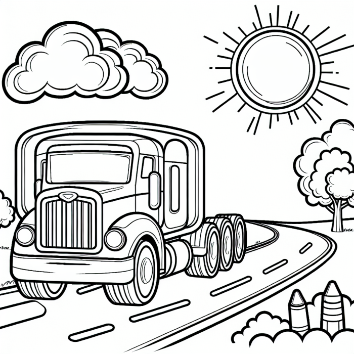 Coloring Page: Engaging Color Page for Kids Featuring a Driving Truck