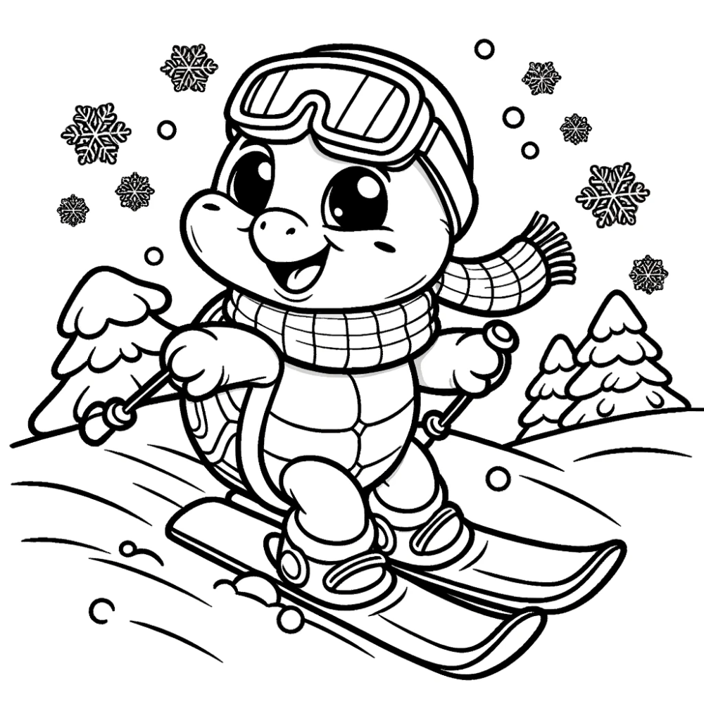Coloring Page: Penguin Ski Adventure - Free Printable Color Page for Kids