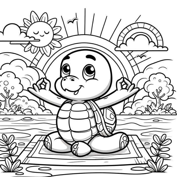 Coloring Page: Turtle Picnic Adventure - Color Page for Kids