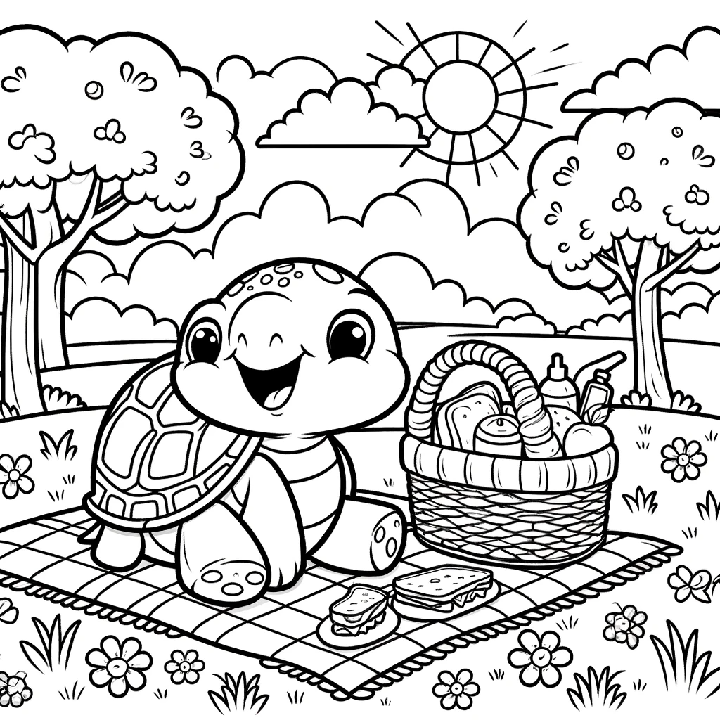 Coloring Page: Picnic Turtle Color Page for Kids - Creative Fun