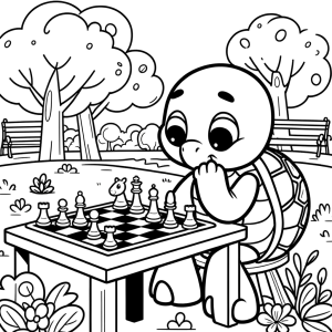 Coloring Page: Turtle Chess Game - Engaging Color Page for Kids