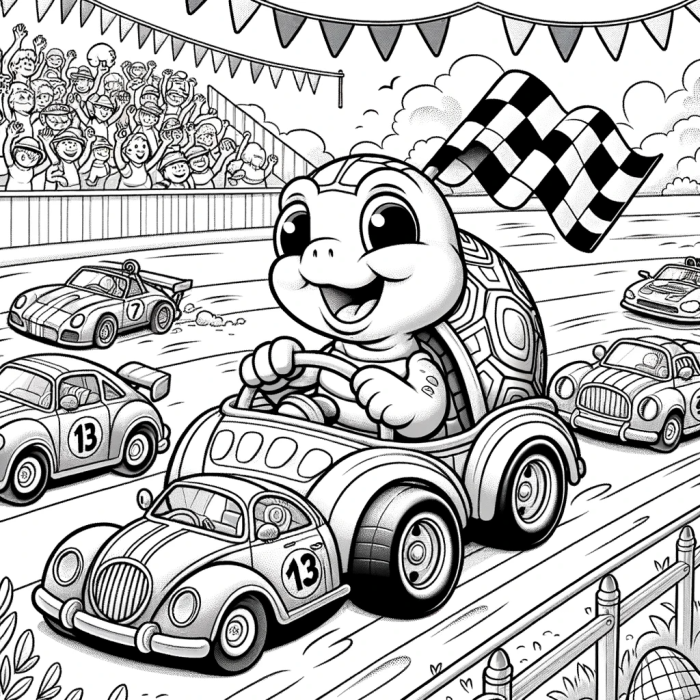 Coloring Page: Turtle Car Race - Fun Color Page for Kids