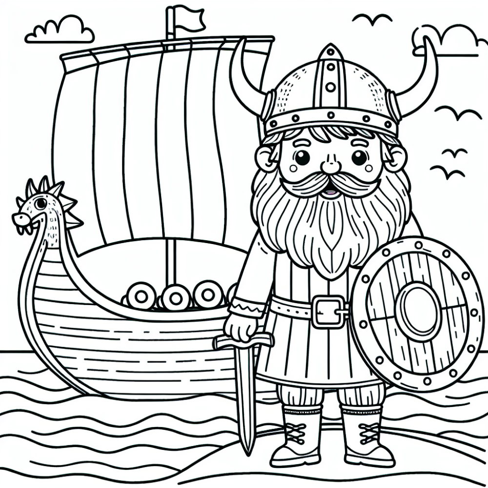 Coloring Page: Viking Color Page for Kids - Historical Adventure Coloring