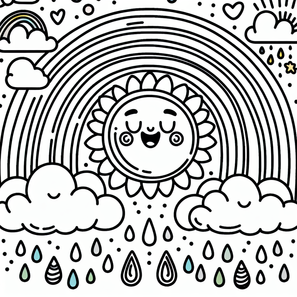 Coloring Page: Happy Sun and Rainbow Color Page for Kids