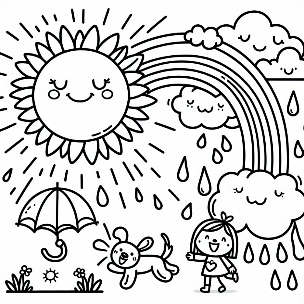 Coloring Page: Radiant Rainy Day Color Page for Kids