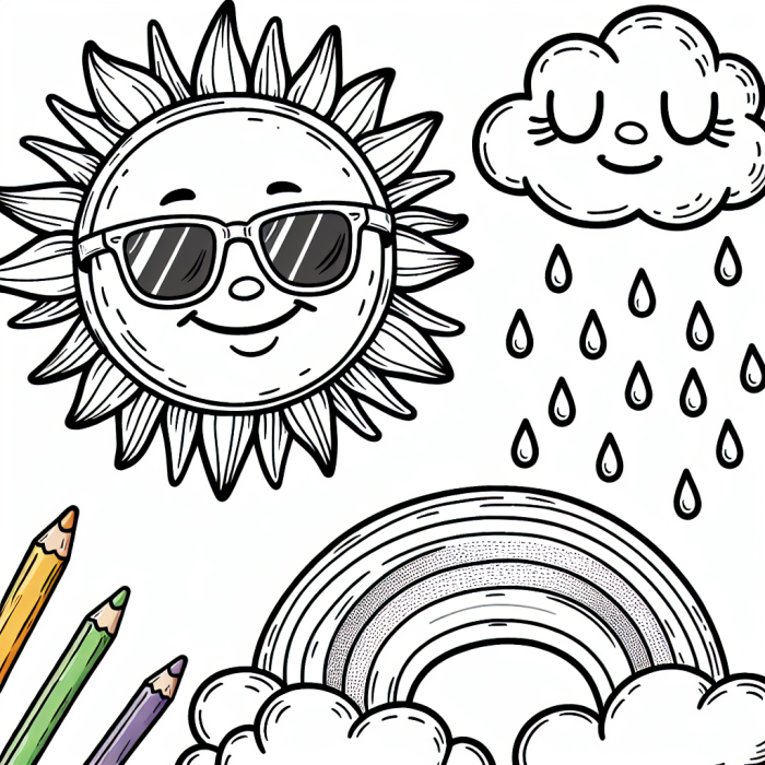 Coloring Page: Cheerful Weather Color Page for Kids