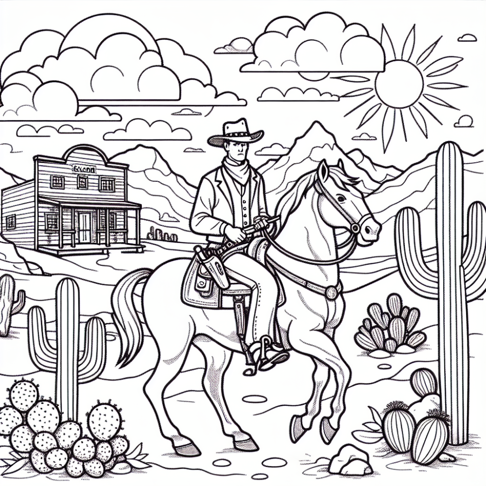 Coloring Page: Western Cowboy on Horse: Color Page for Kids