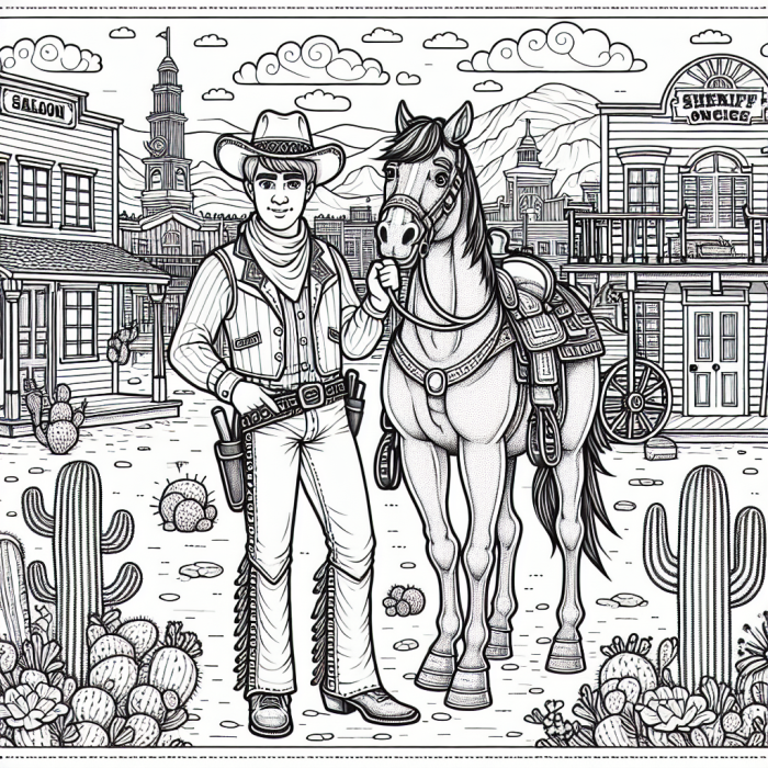 Coloring Page: Cowboy and Horse Color Page for Kids
