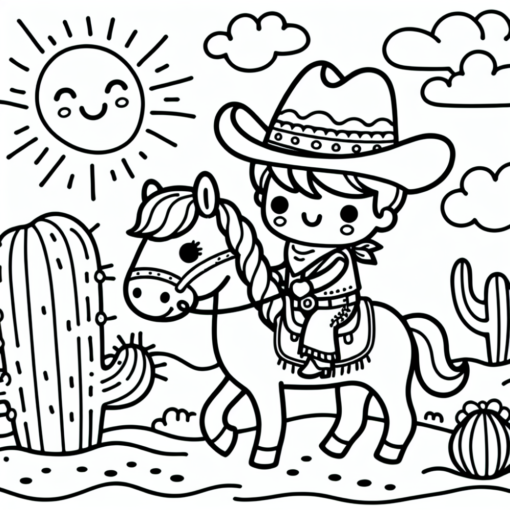 Coloring Page: Lively Cowboy and Horse Color Page for Kids