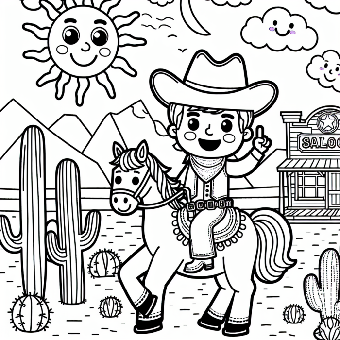 Coloring Page: Fun Cowboy Color Page for Kids