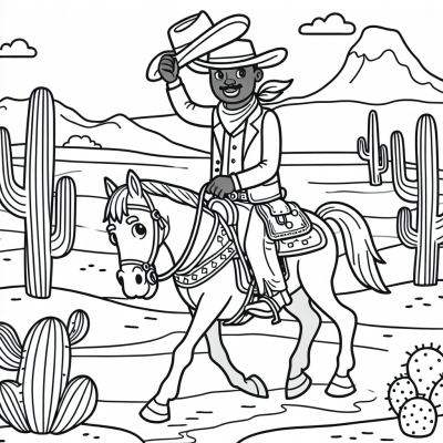 Coloring Page: Fun Cowboy Riding Horse Color Page For Kids
