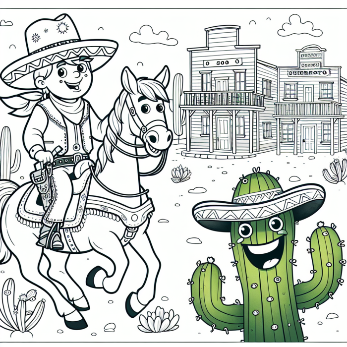 Coloring Page: Western Cowboy and Horse Color Page for Kids