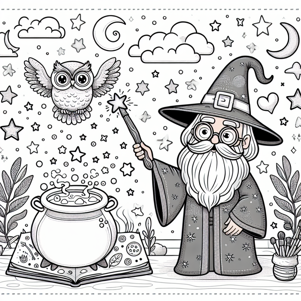 Coloring Page: Magical Wizard Color Page for Kids