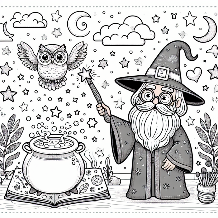 Coloring Page: Magical Wizard Color Page for Kids