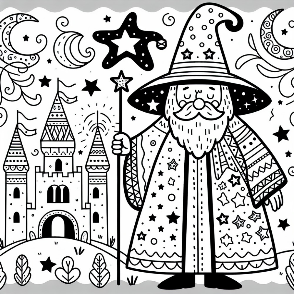 Coloring Page: Magical Wizard Color Page for Kids