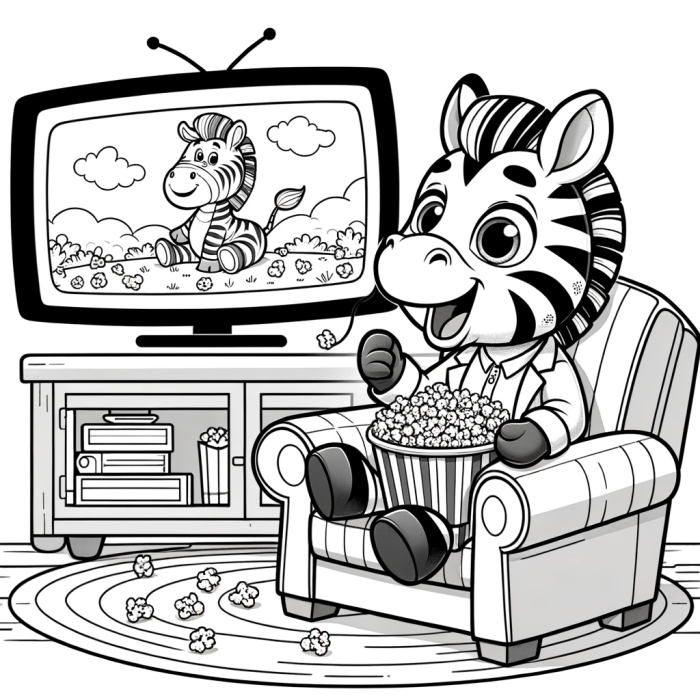 Coloring Page: Fun Zebra TV Time - Color Page for Kids