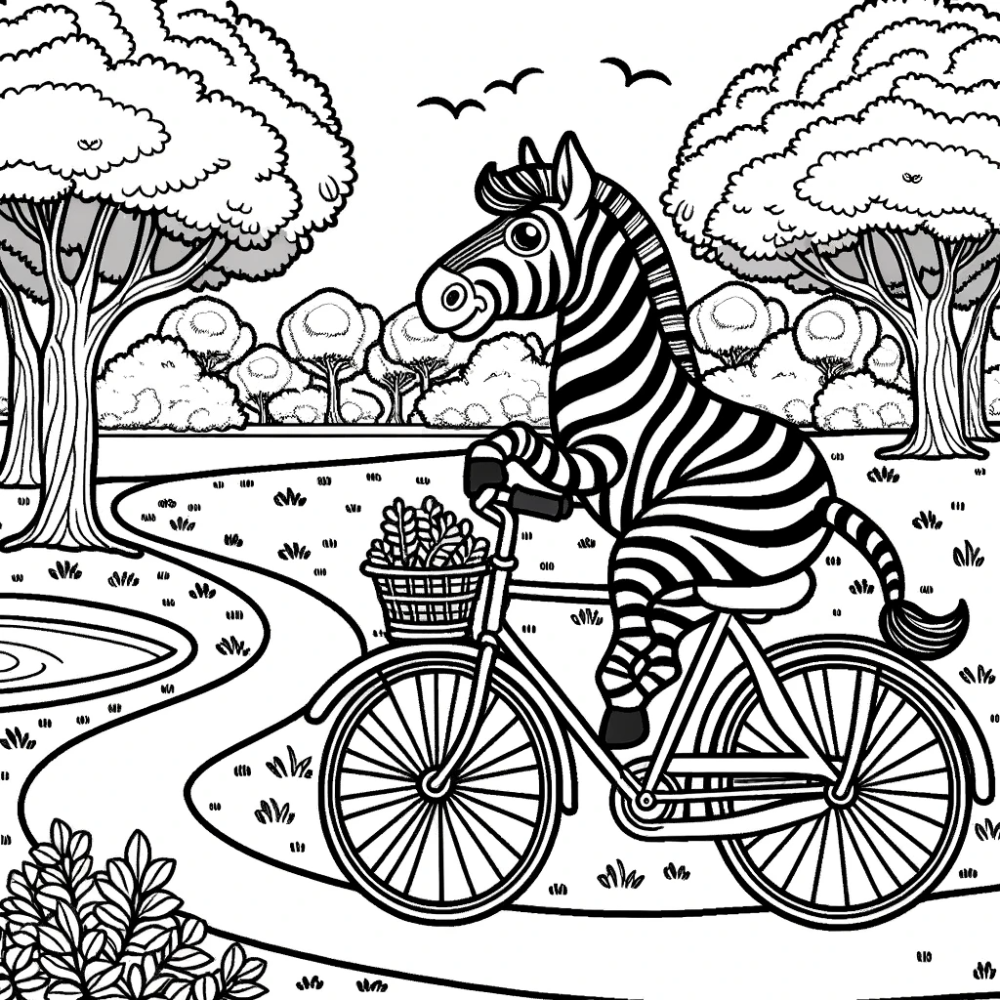 Coloring Page: Zebra Bicycle Adventure - Free Color Page for Kids