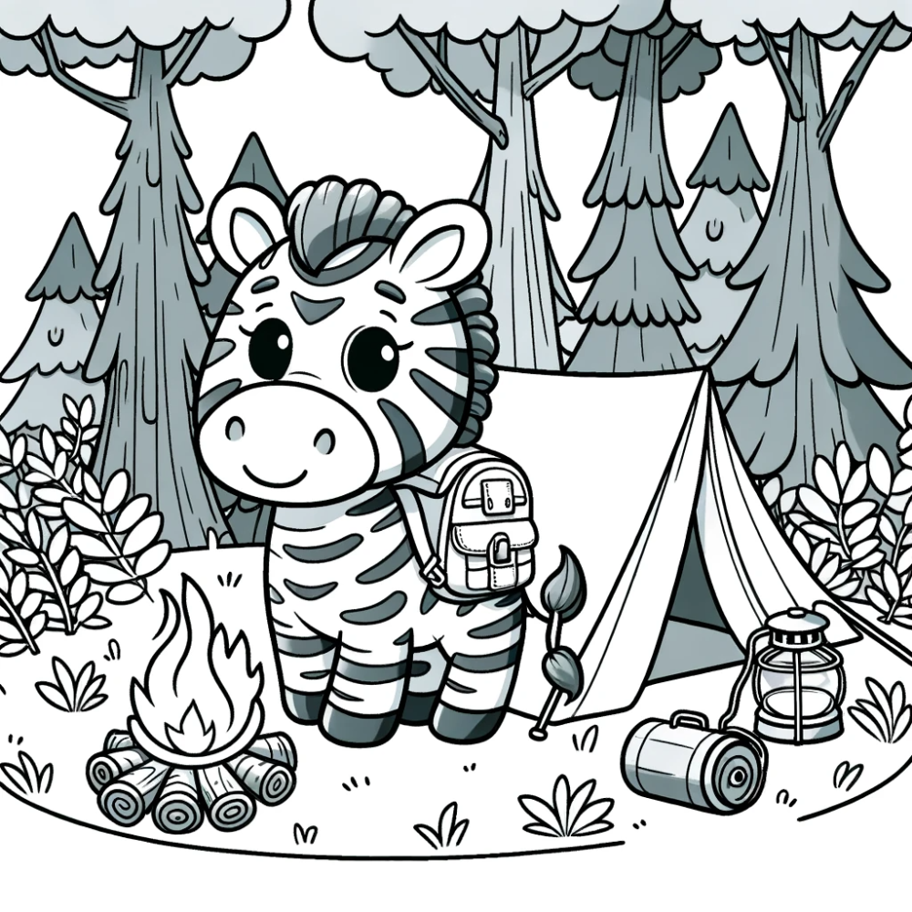 Coloring Page: Zebra Camping Adventure - Free Color Page for Kids