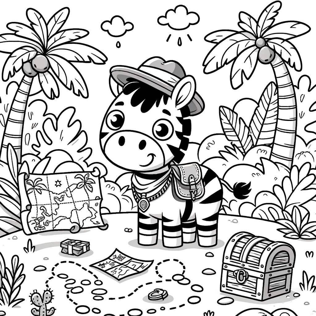 Coloring Page: Colorful Adventure: Zebra Treasure Hunt - Color Page for ...