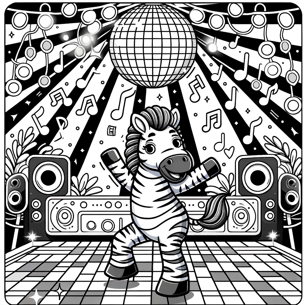 Coloring Page: Color Page for Kids: Joyful Zebra Dance Party