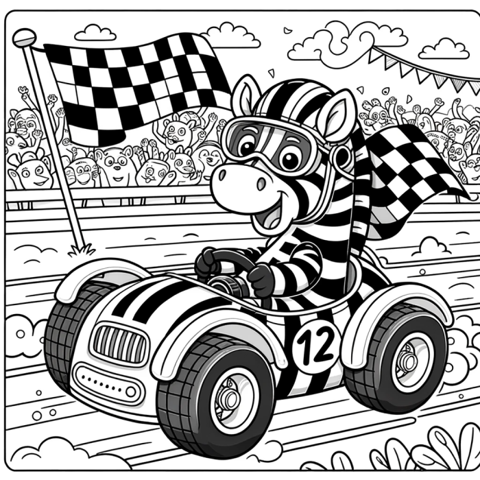 Coloring Page: Zebra Car Race - Fun Color Page for Kids